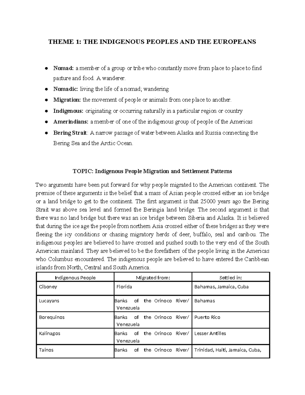 Theme 1 Notes: Indigenous Peoples & Europeans (Migration & Impact ...
