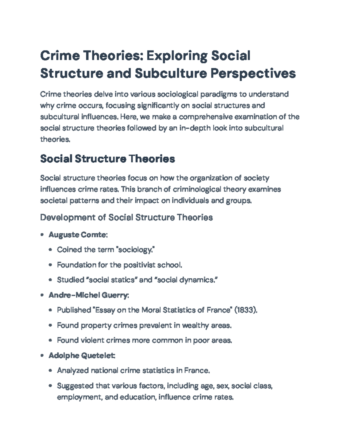 Crime Theories: Social Structure and Subcultural Perspectives Analysis ...
