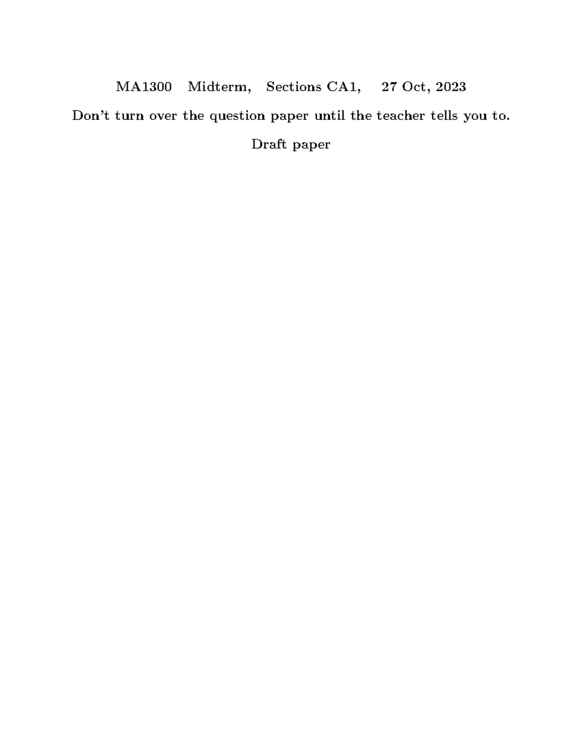 MA1300 Midterm Exam 2023 - Continuity of Functions - Studocu