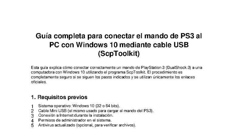 Guía para Conectar Mando PS3 a PC Windows 10 (ScpToolkit) - Studocu