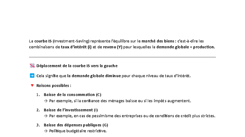 Modèle IS-LM et OA-DA : Explications et Déplacements des Courbes - Studocu