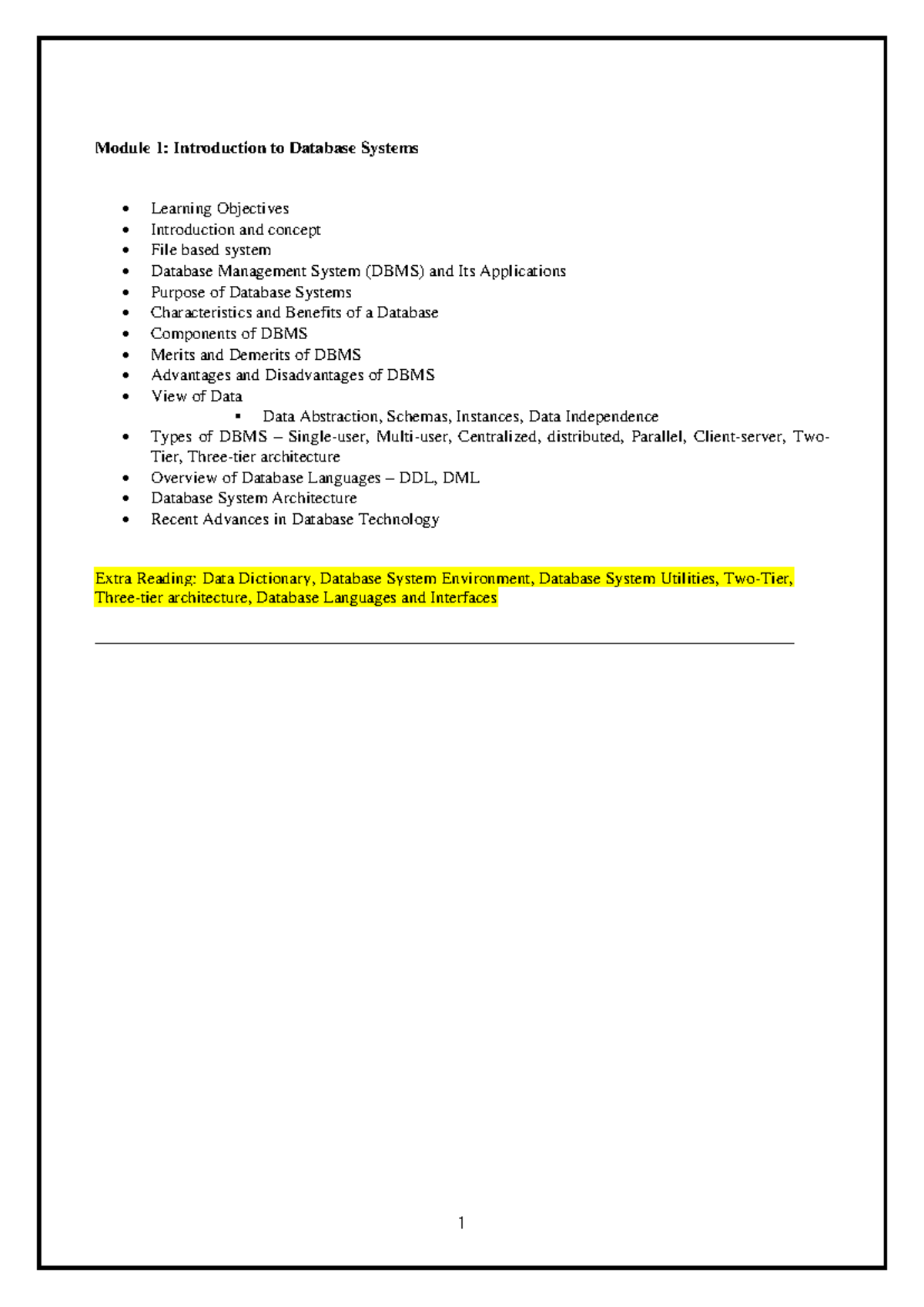 Module 1: Intro to Database Systems - Key Concepts & Applications - Studocu