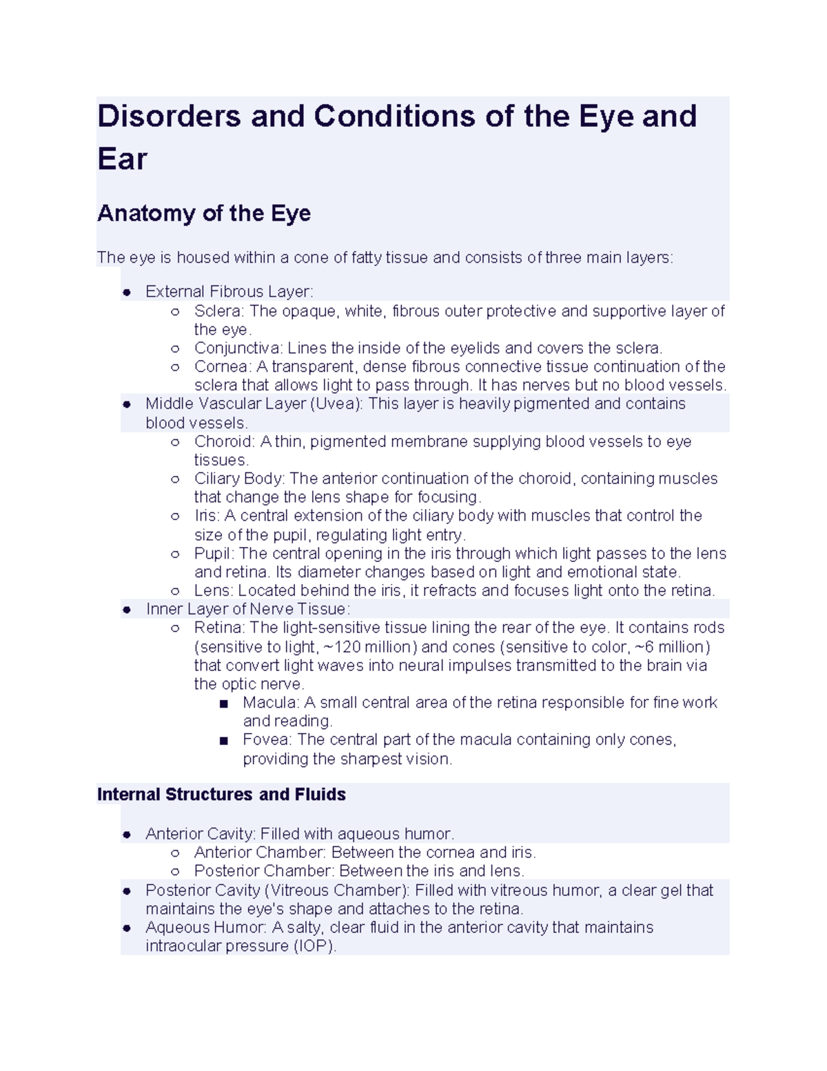 Special Senses: Eye and Ear Disorders - MedSurg Notes - Studocu