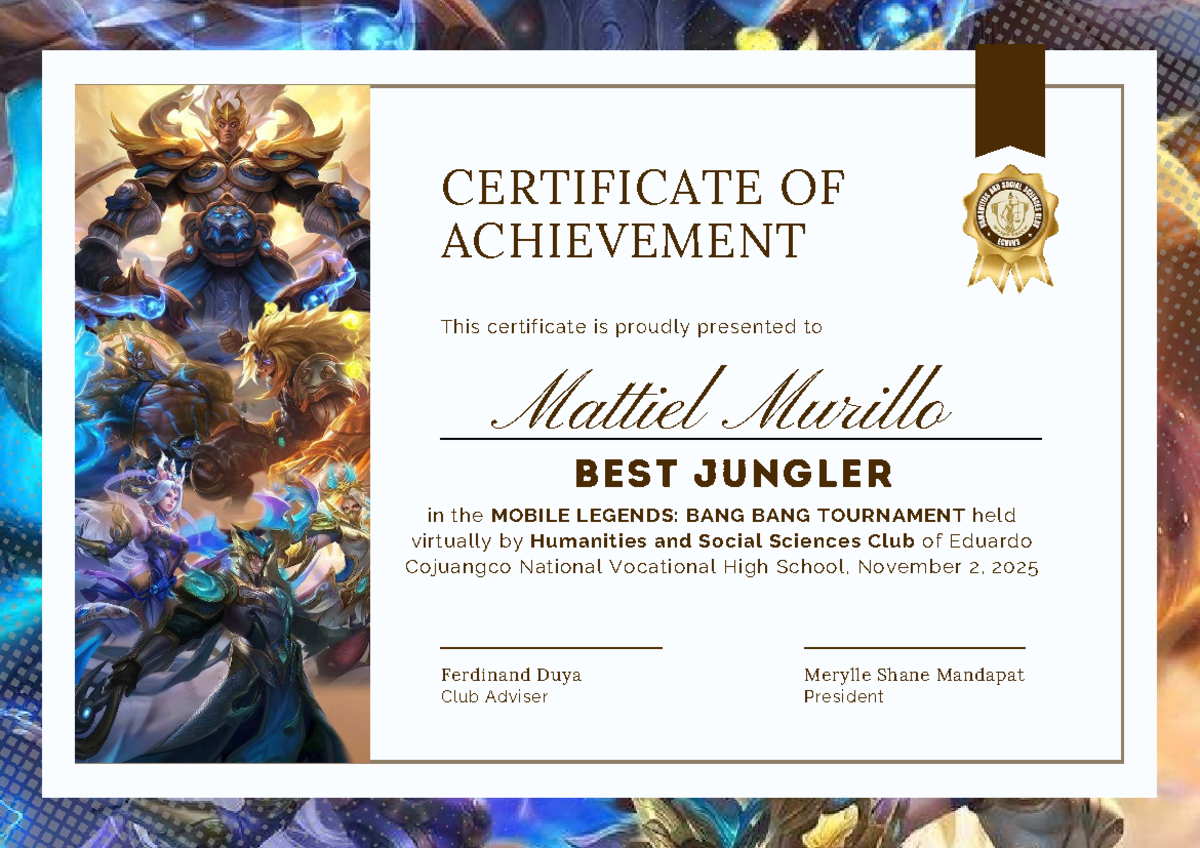 MOBILE LEGENDS: BANG BANG TOURNAMENT Best Award Certificates - Studocu