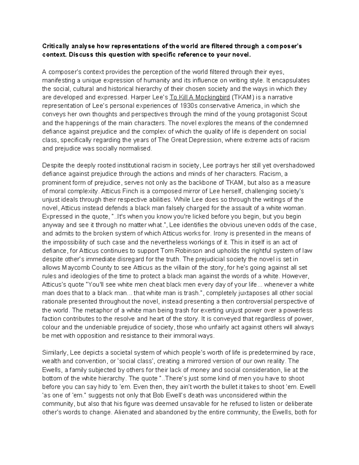 TKAM Essay: Analyzing Contextual Representations in To Kill A ...