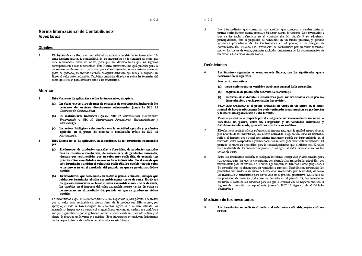 NIC 2: Normativa Internacional sobre Inventarios y su Tratamiento ...