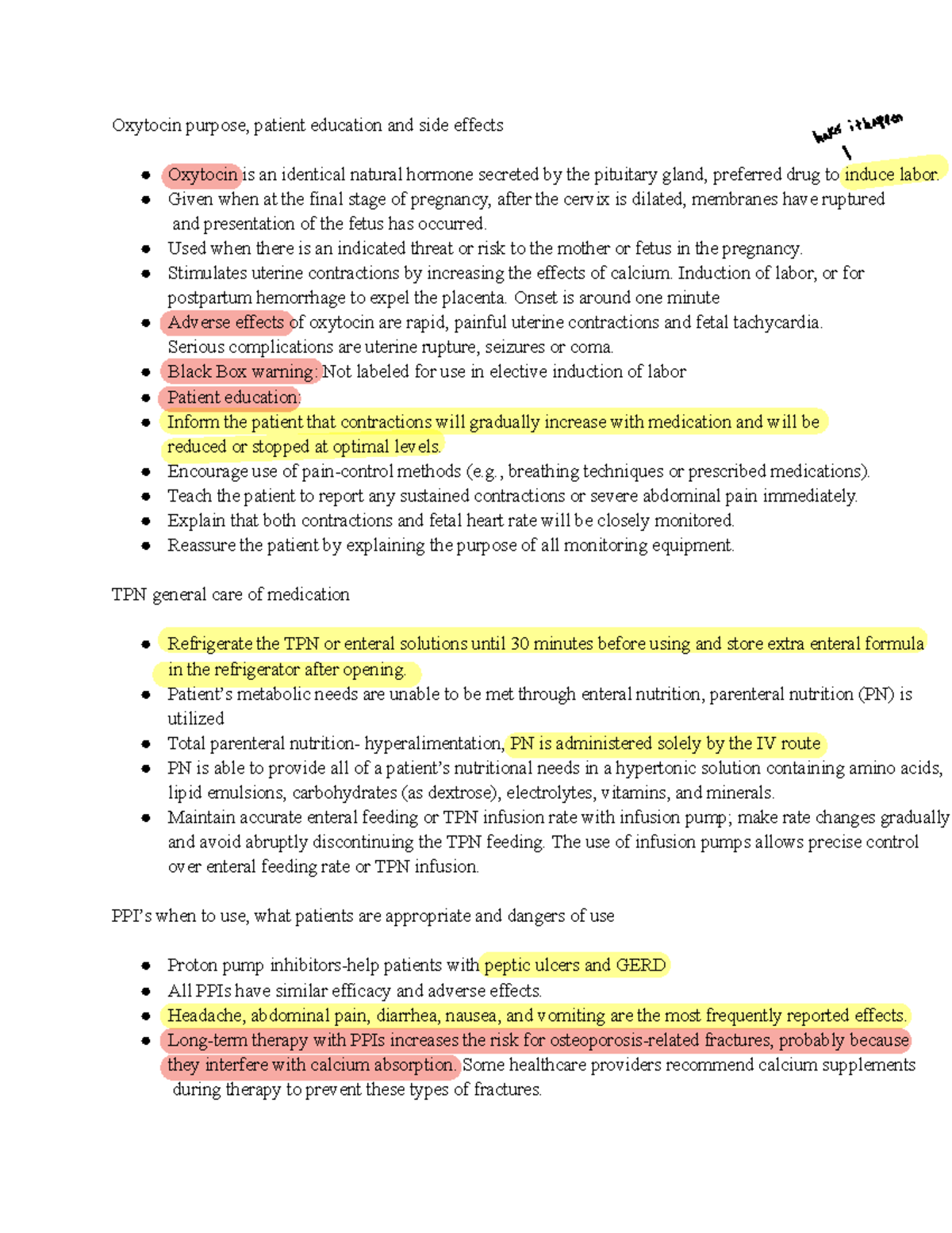 Study Guide PHARM 4: Oxytocin, Tocolytics, and Patient Education Notes ...