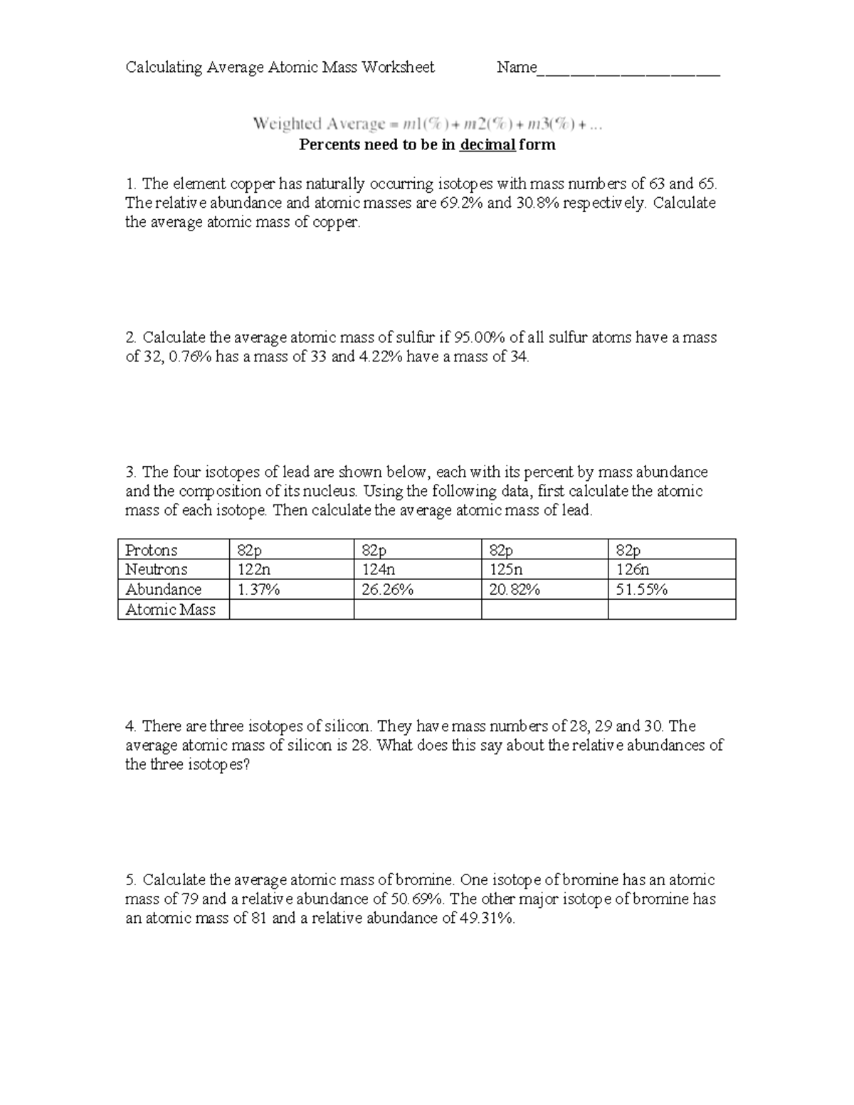 Avg Atomic Mass Calculations Worksheet - CCJ 101 - Studocu