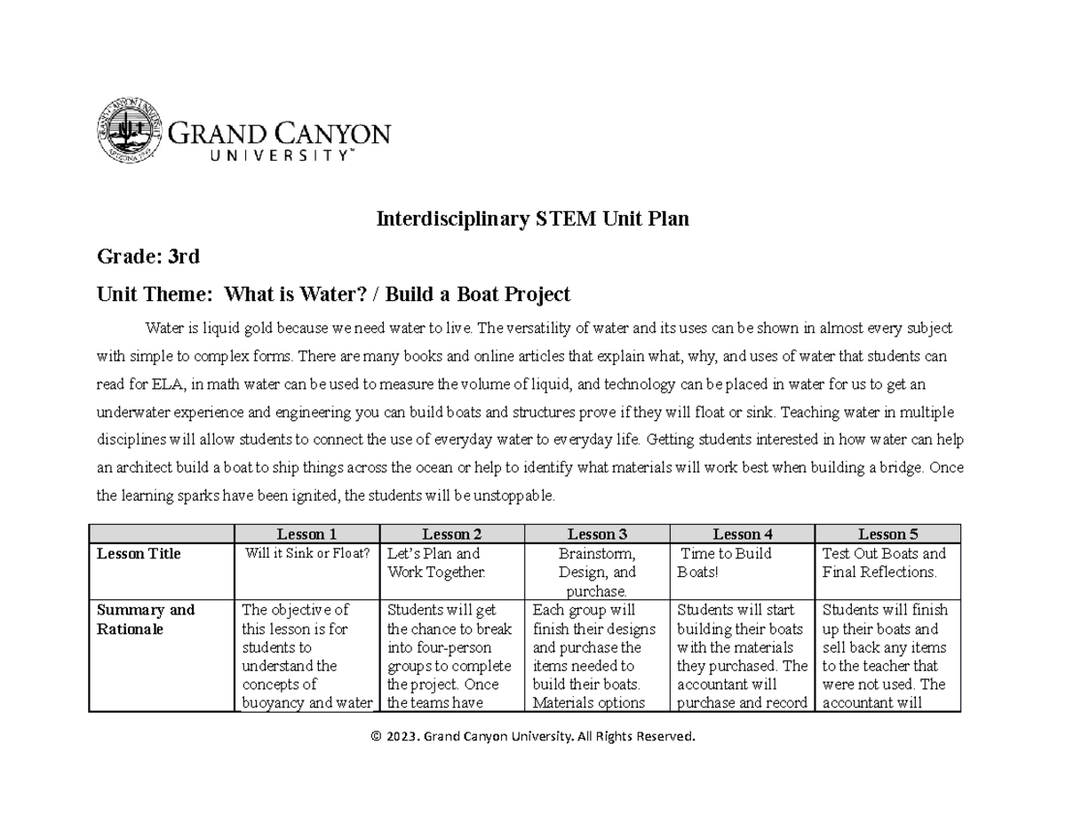 ELM-462-Unit Plan - Lesson plan - Interdisciplinary STEM Unit Plan ...