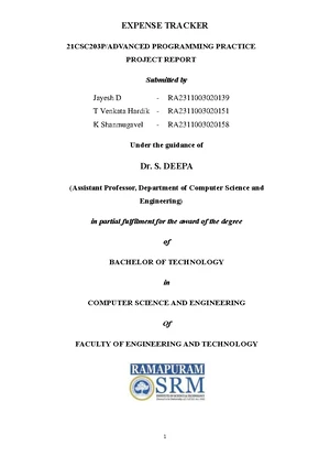 Daily Expense Tracker Project Report - System Overview & Analysis - Studocu