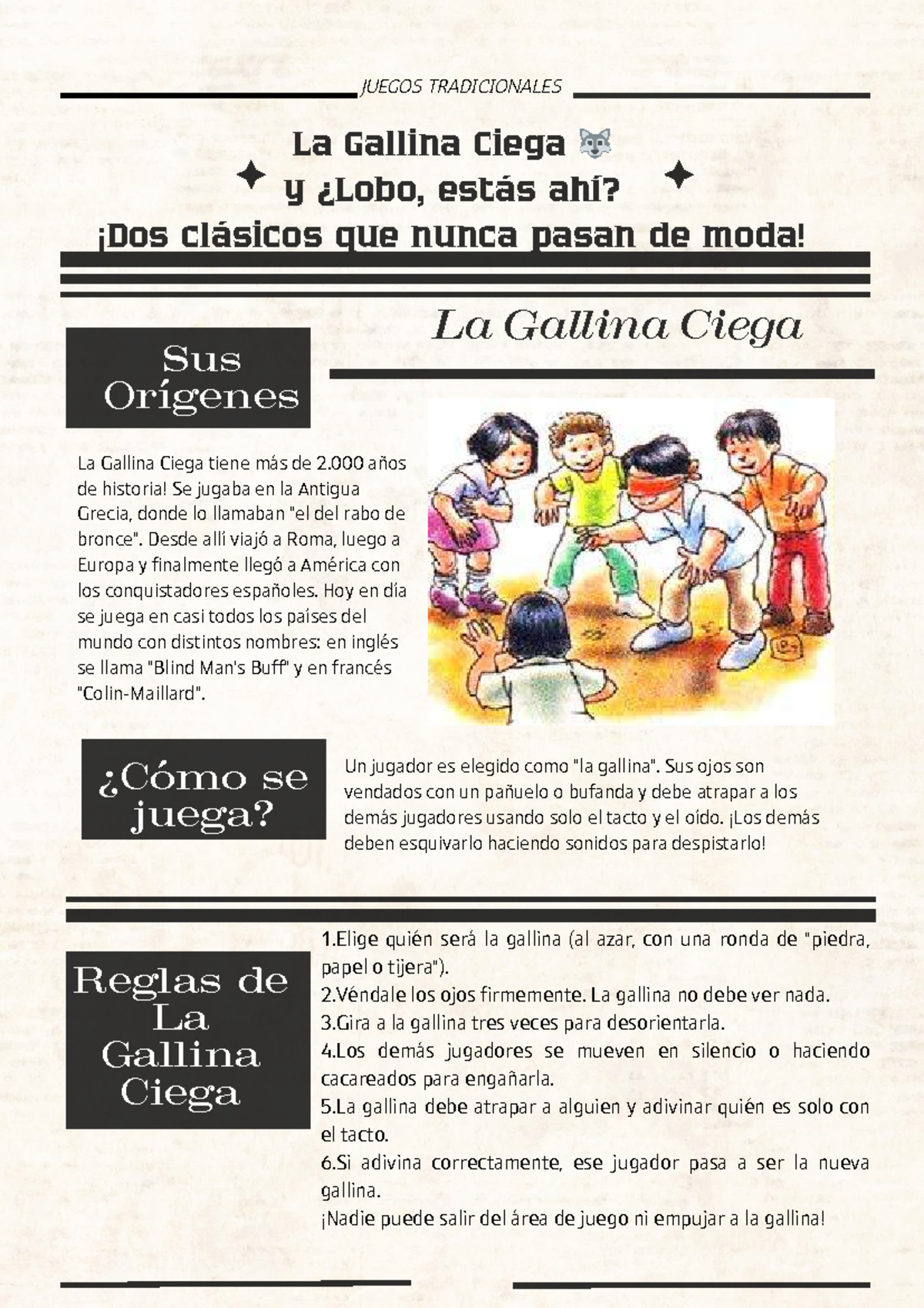 JUEGOS TRADICIONALES: La Gallina Ciega y sus Reglas Clásicas - Studocu