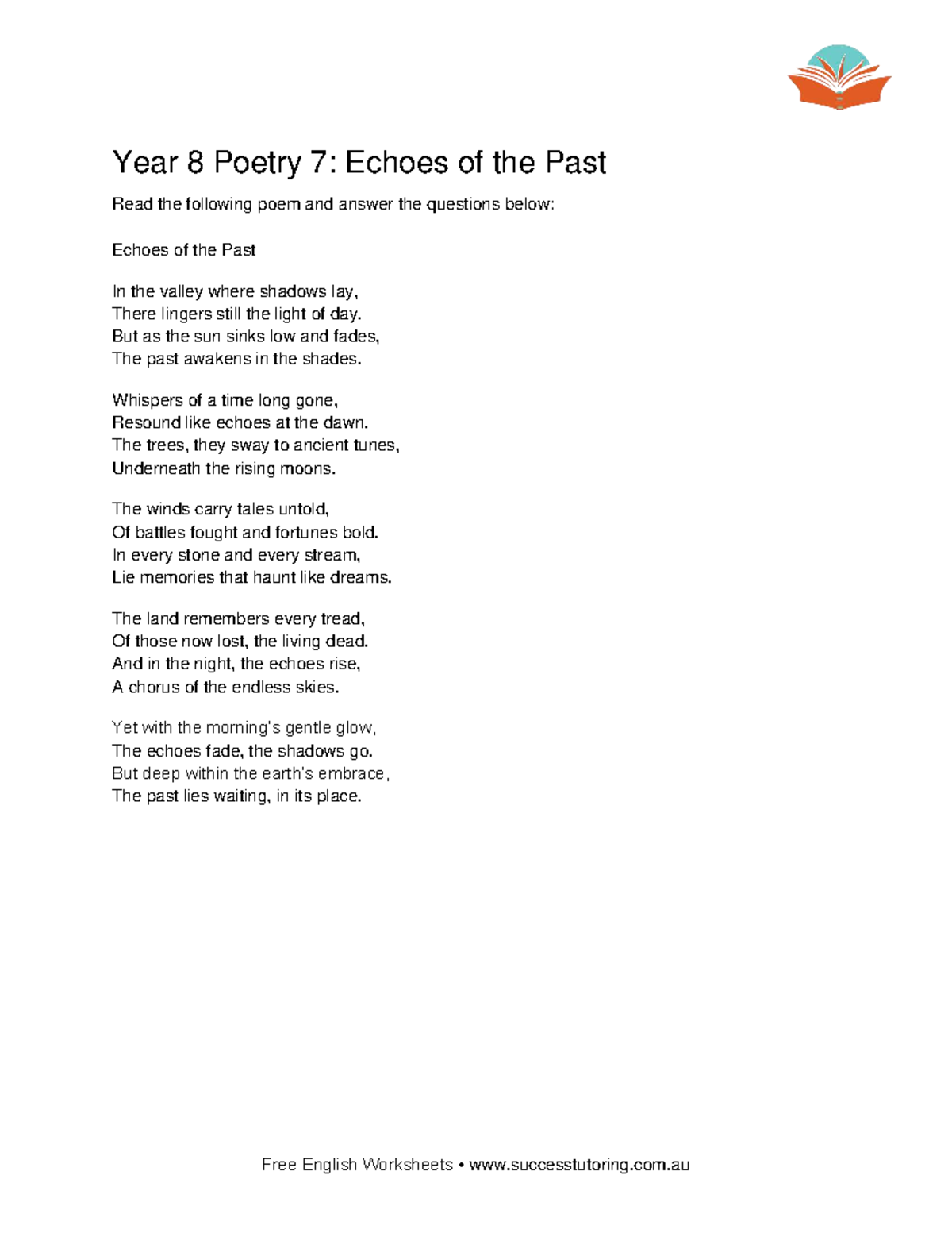 Year 8 Poetry 7: Echoes of the Past Analysis and Questions - Studocu