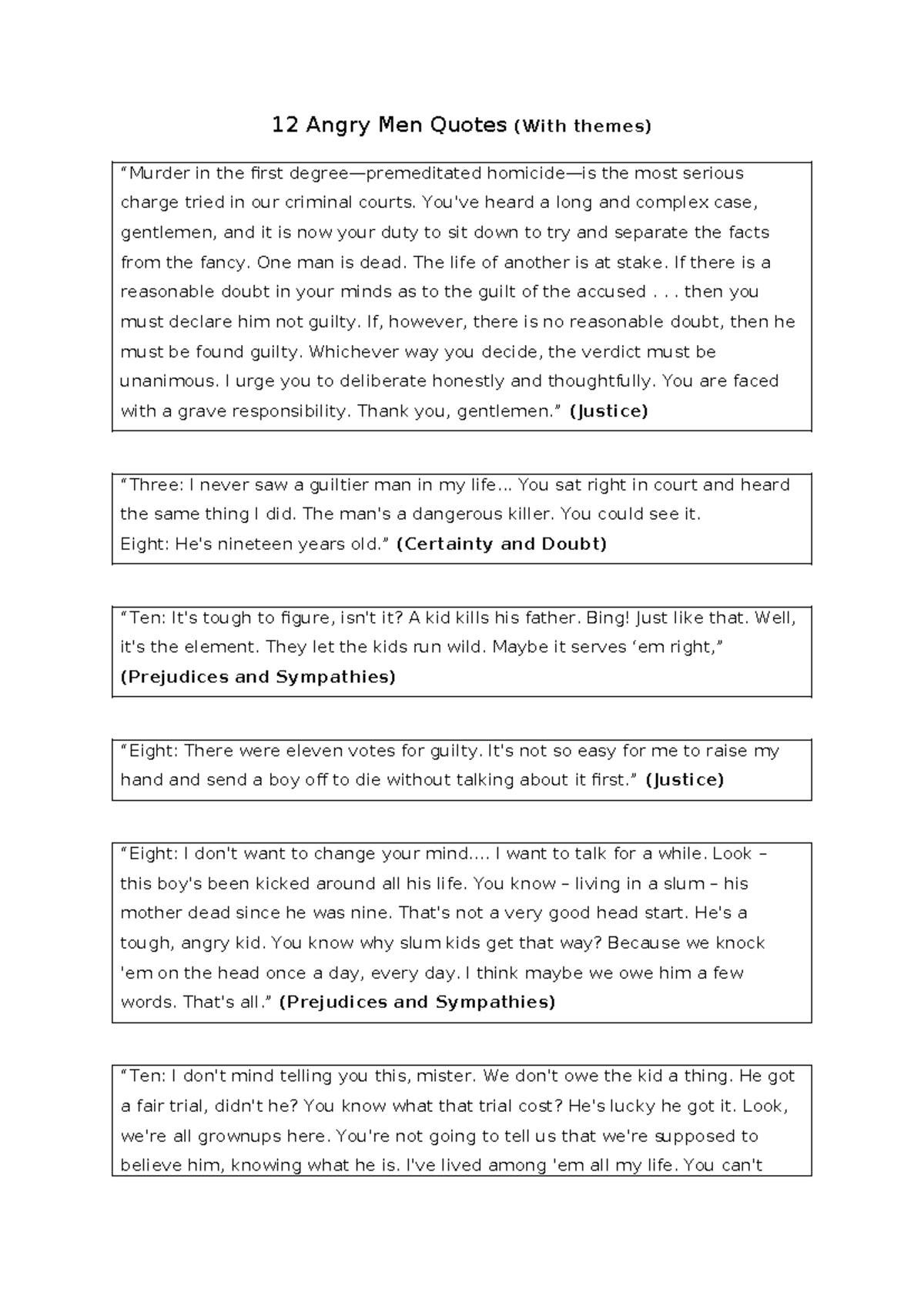 12 Angry Men Quotes Analysis and Themes Overview - Studocu