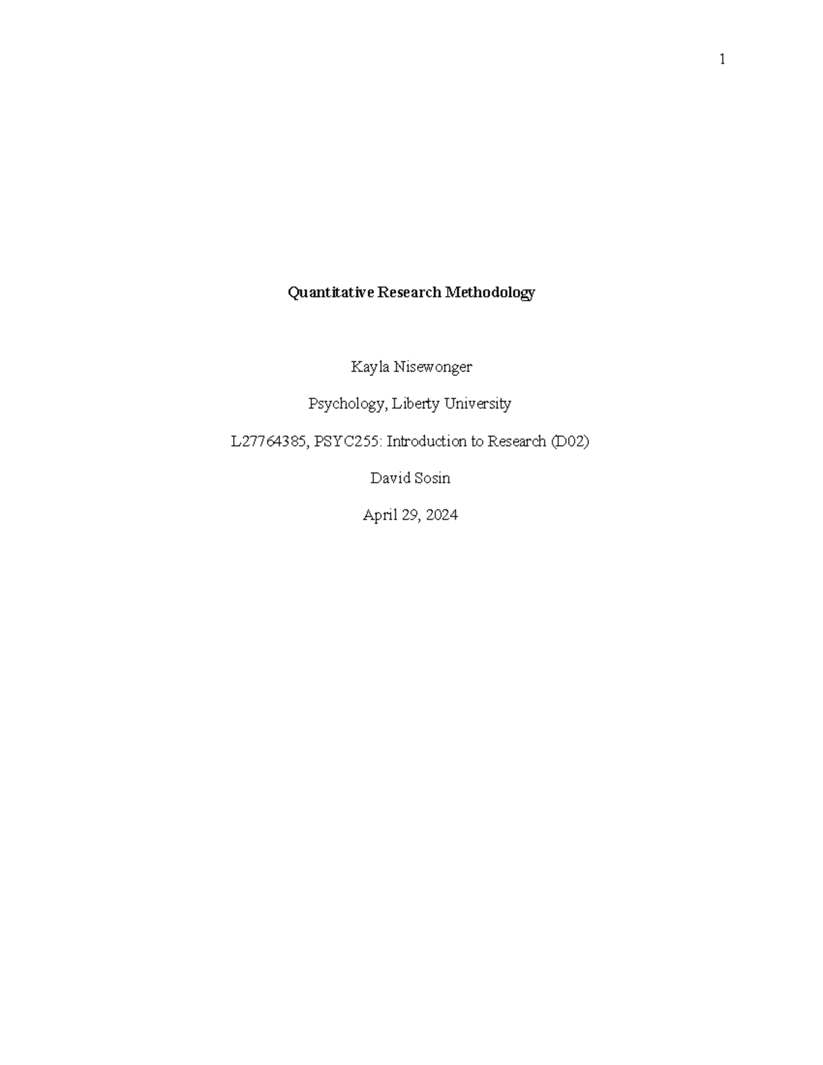 PSYC255: Quantitative Research Methodology in Psychology Essay Draft ...