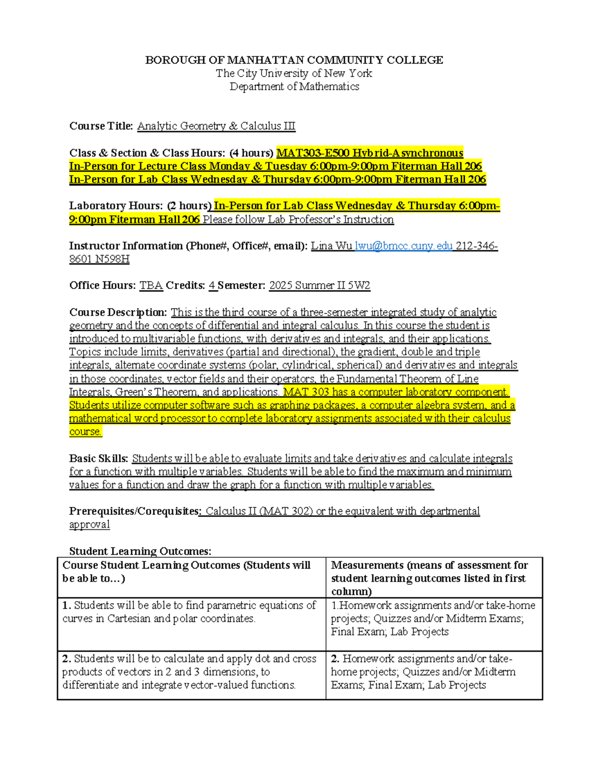 MAT 303 Syllabus: Analytic Geometry & Calculus Overview - Studocu