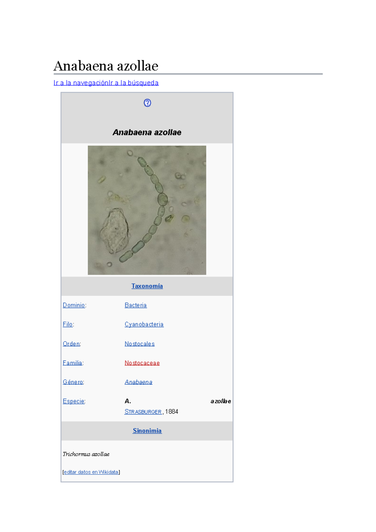 Estudio sobre Anabaena azollae: Taxonomía y Simbiosis con Azolla - Studocu