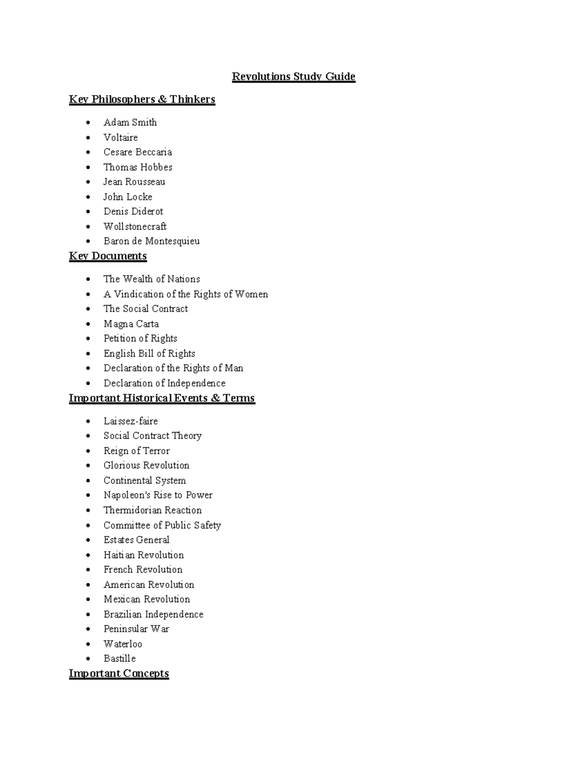 Revolutions Study Guide: Key Thinkers & Events Overview - Studocu