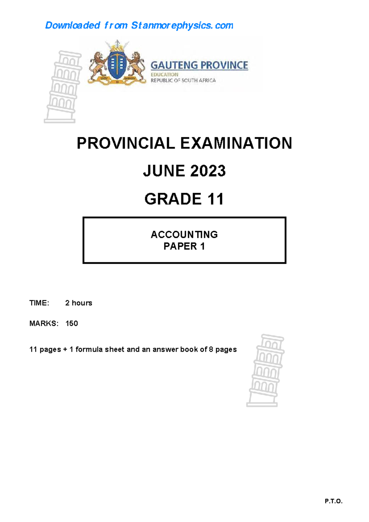 Accounting Grade 11 Exam Paper 1 Questions and Memo - June 2023 - Studocu