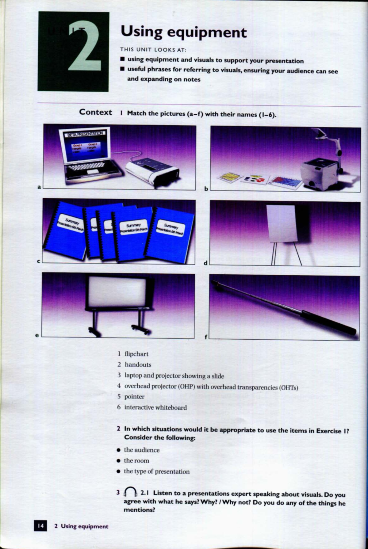 Unit 2: Using Equipment - Presentation Techniques and Visuals - Studocu