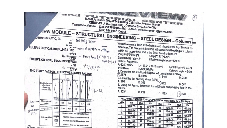 Steel Column Design for Compression: CE 101 Review Notes - Studocu