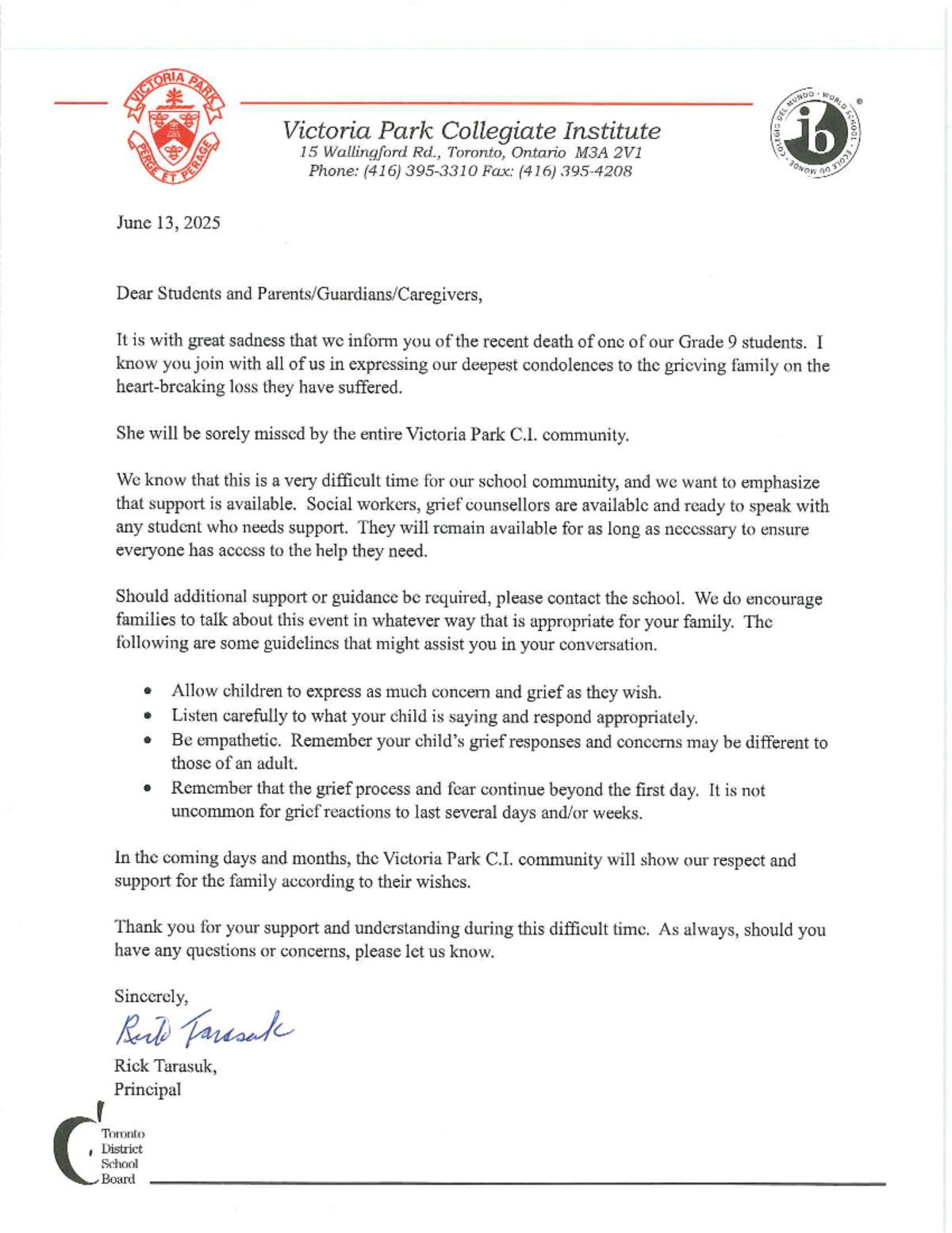 Community Letter: Support for Grieving Students - Civics & Careers ...