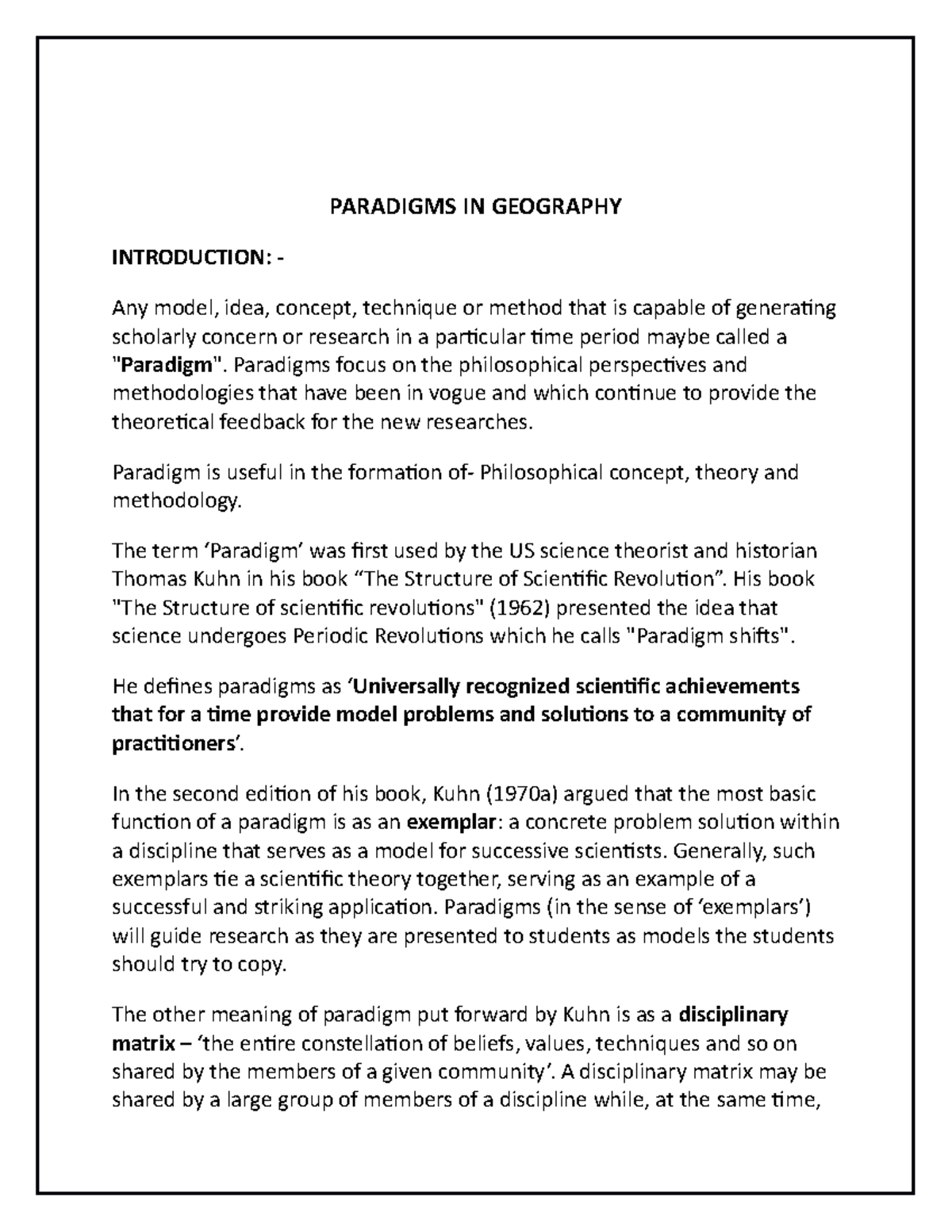 Geography 101: Key Paradigms in Geographical Thought and Research - Studocu
