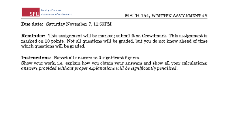 MATH 154 - Written Assignment 8: Course Schedule & ODE Analysis - Studocu