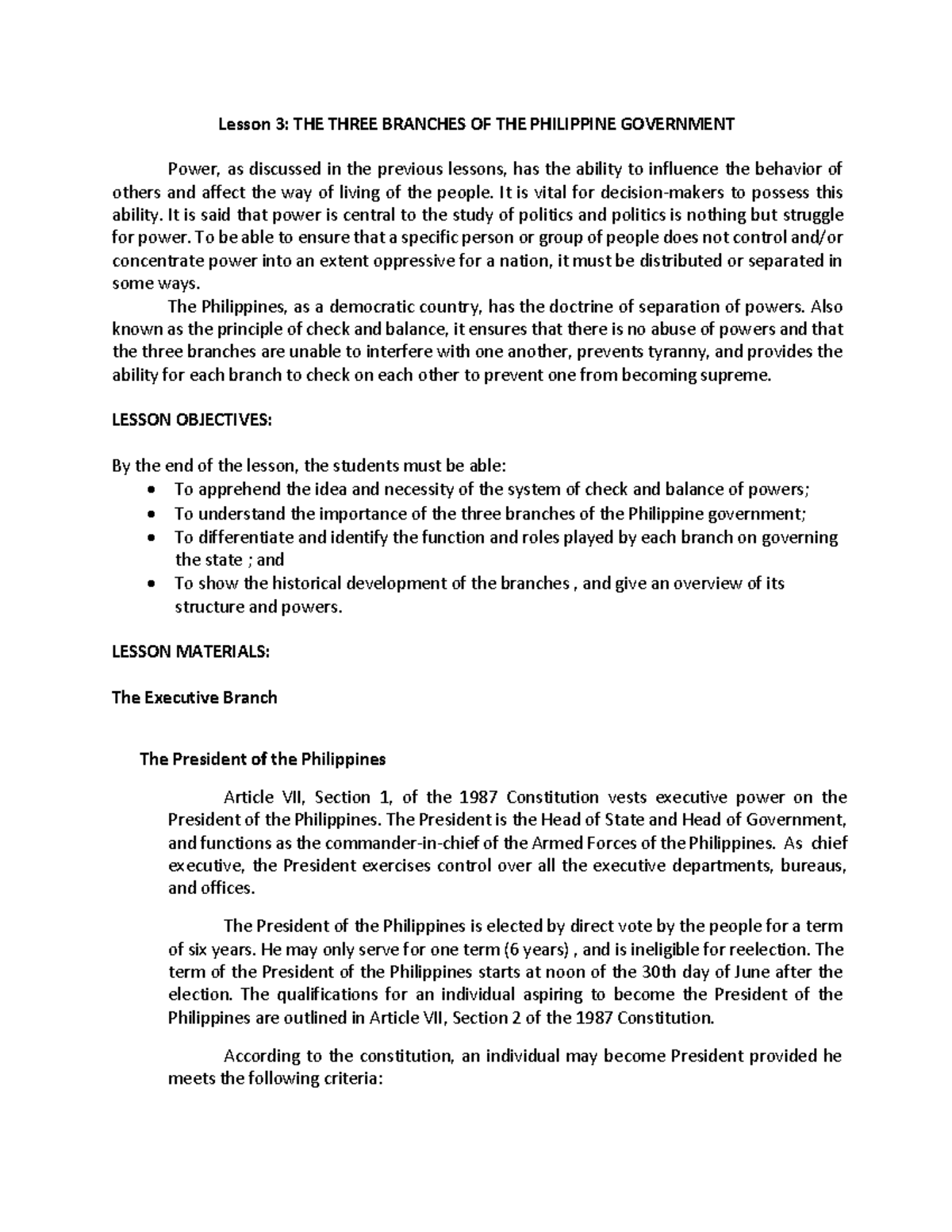 Lesson 3 and 4 in Politics, Governance, and Citizenship - Lesson 3: THE ...