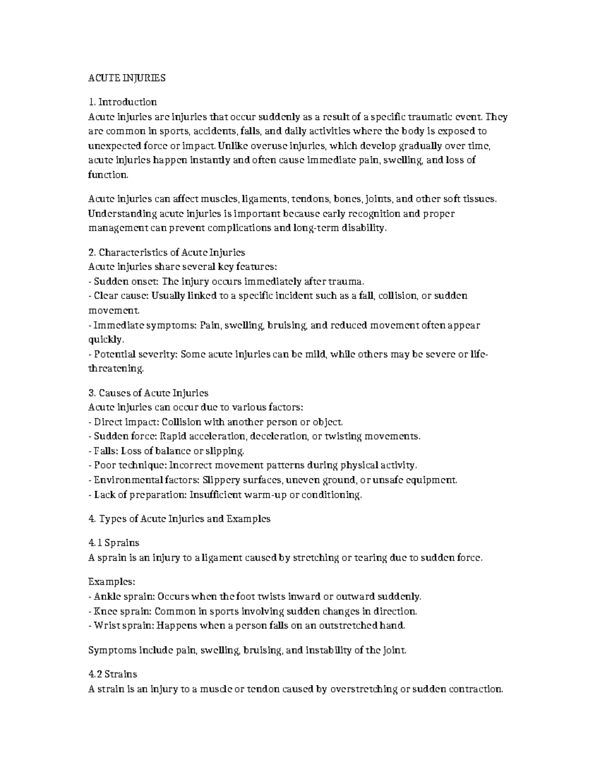 ACUTE INJURIES: Overview, Causes, and Types Explained - Studocu