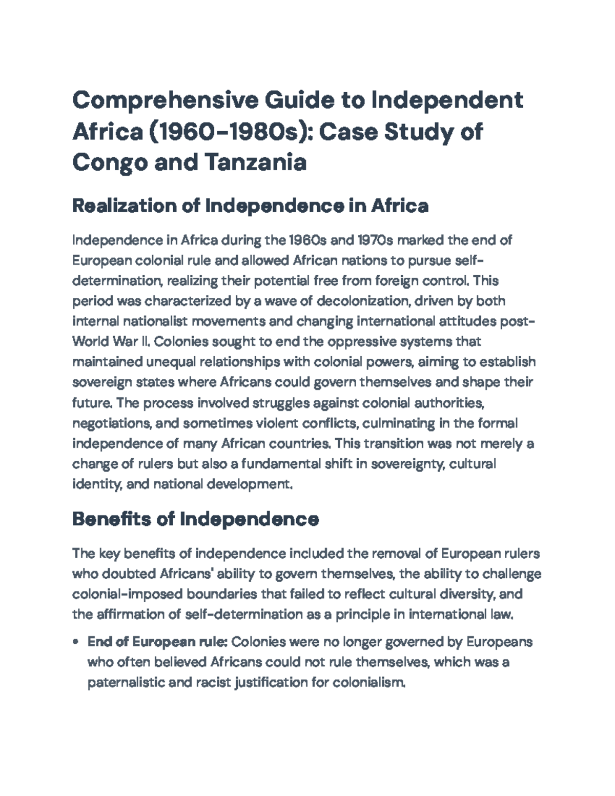 Comprehensive Study of Independence in Africa: Case Study of Congo ...