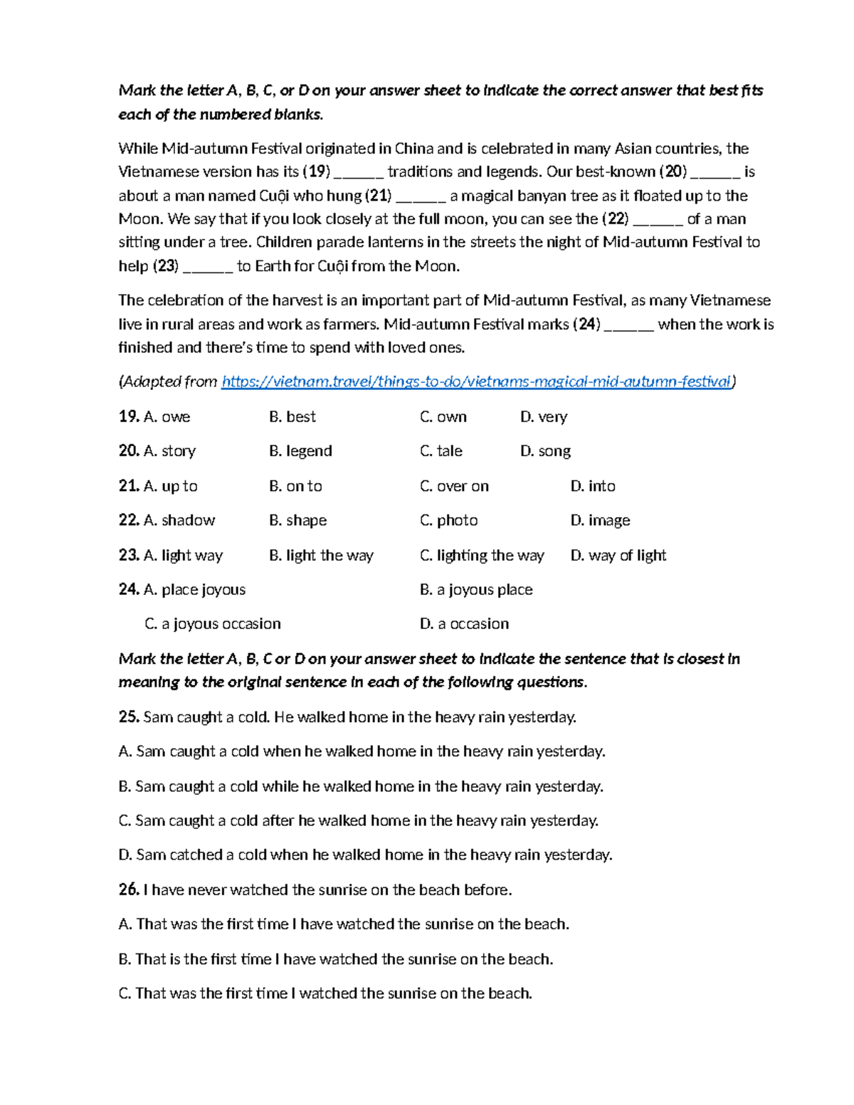 TA 10 Form HN - English Practice Questions and Answers - Studocu
