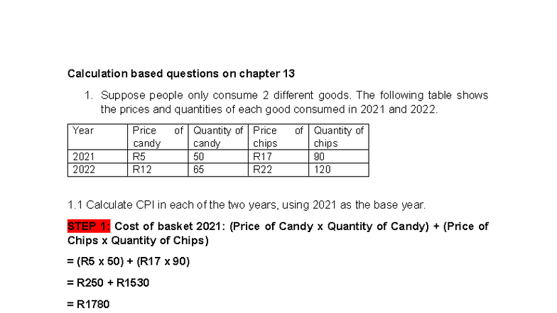 SI Session Calculations: CPI & Comparative Advantage Analysis - Studocu