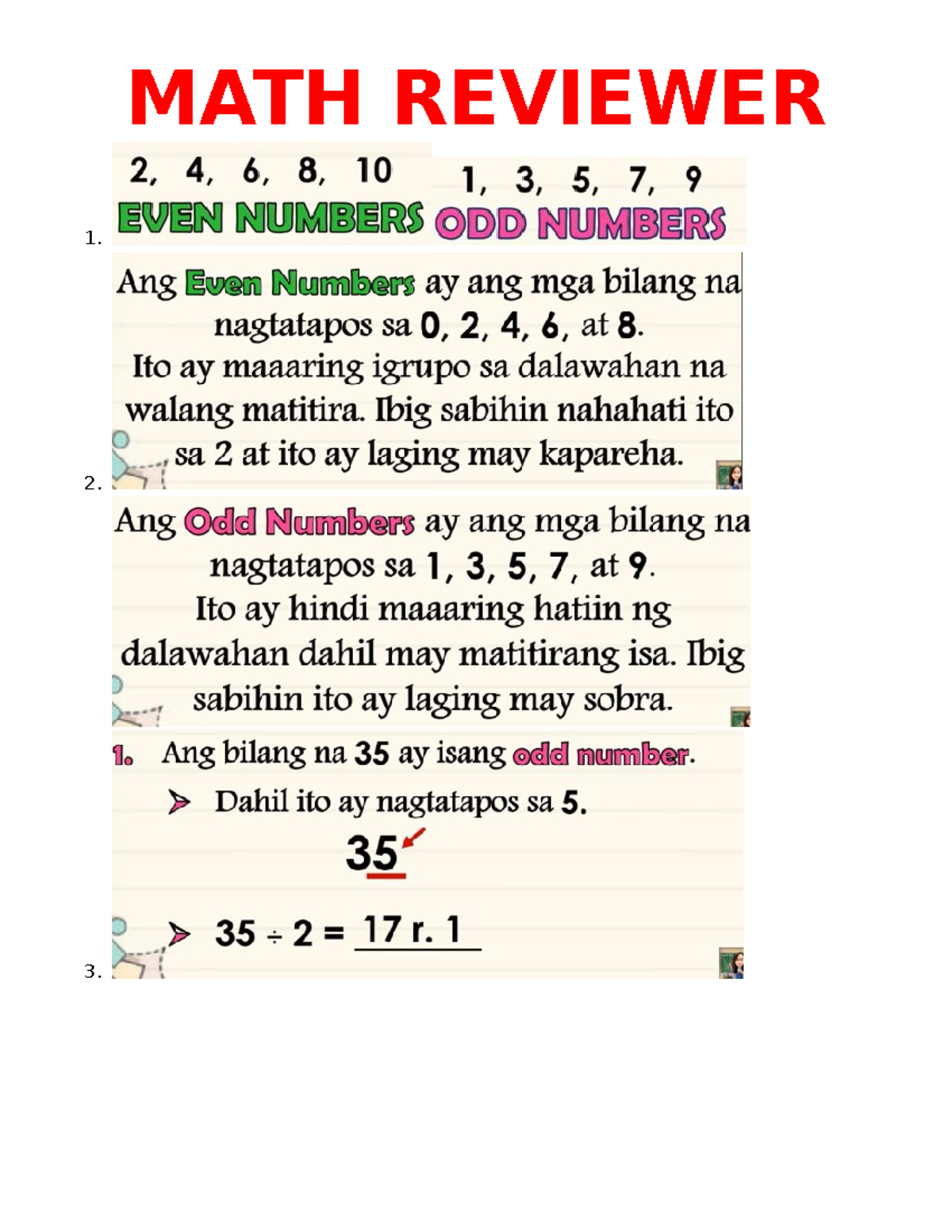 MATH Reviewer 3RD - BSed Filipino - 1. 2. 4. 5. 10. 11. 13. 14. 19. 21 ...