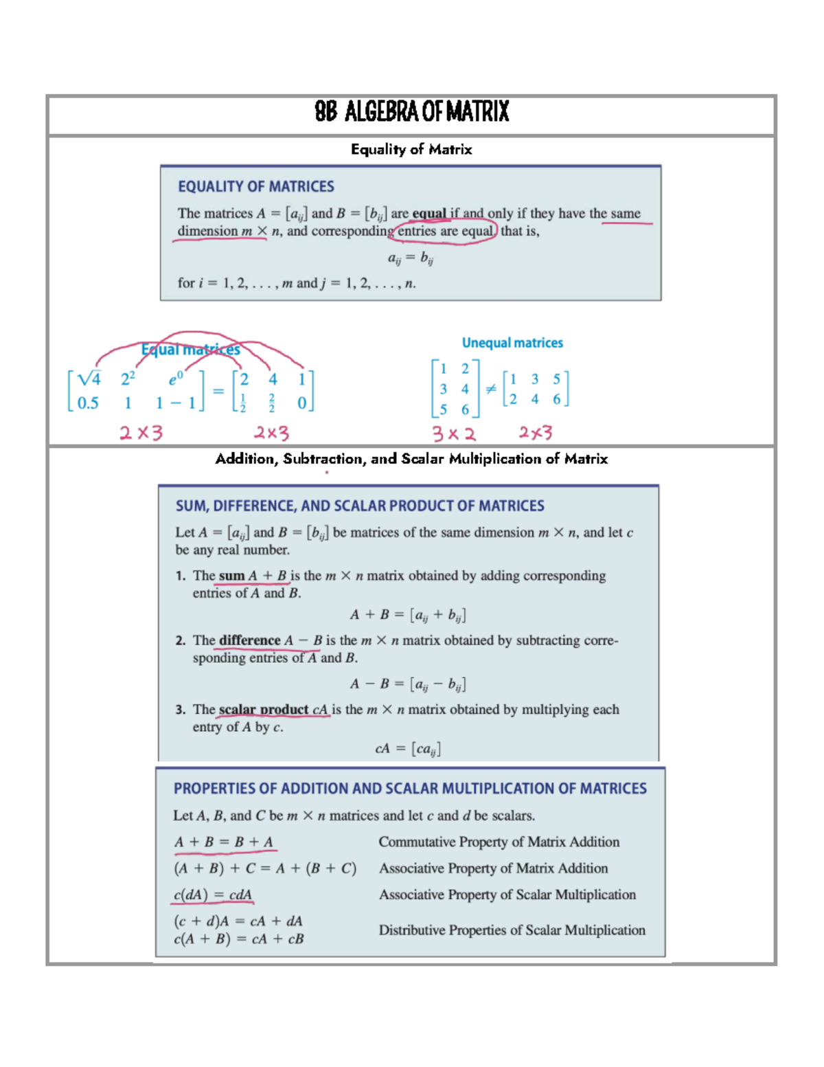 8B Matrix Operations: Addition, Subtraction, and Scalar Multiplication ...