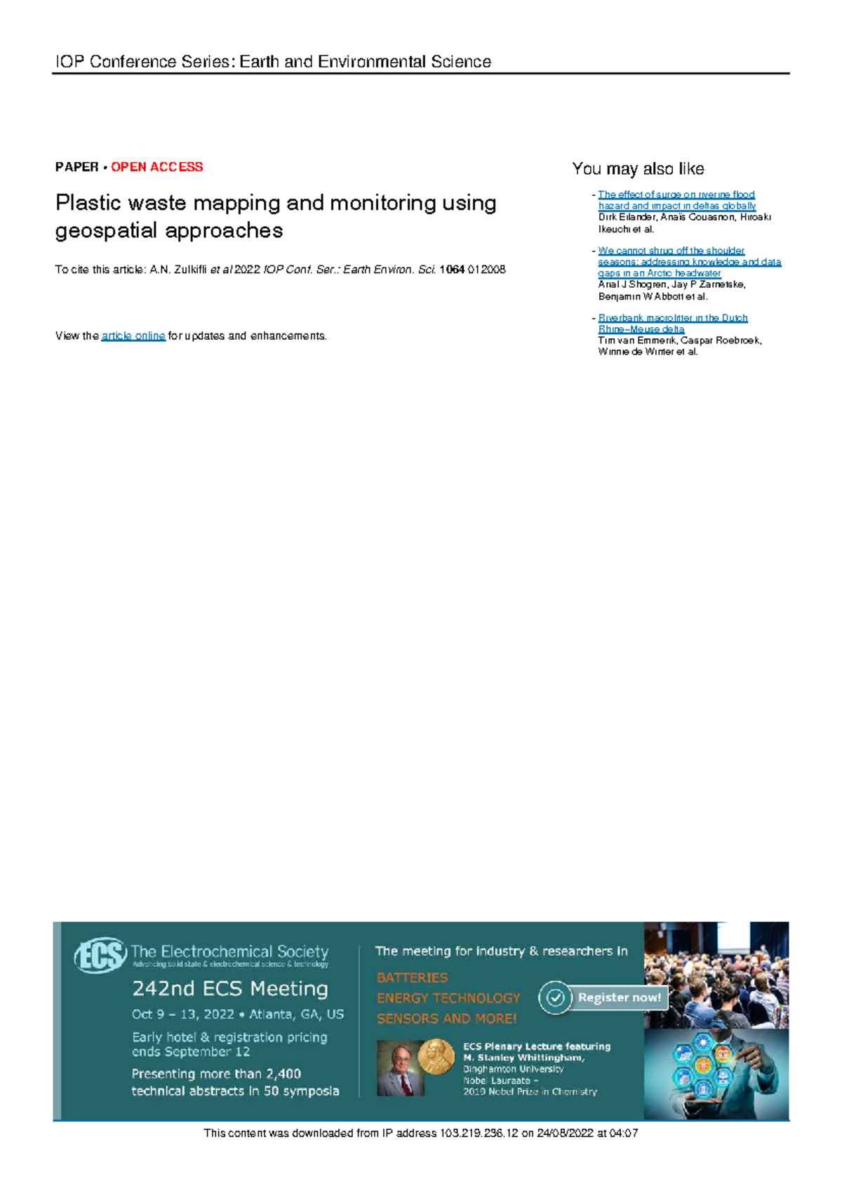 Plastic Waste Mapping and Monitoring: A GIS Approach (IOP 2022) - Studocu