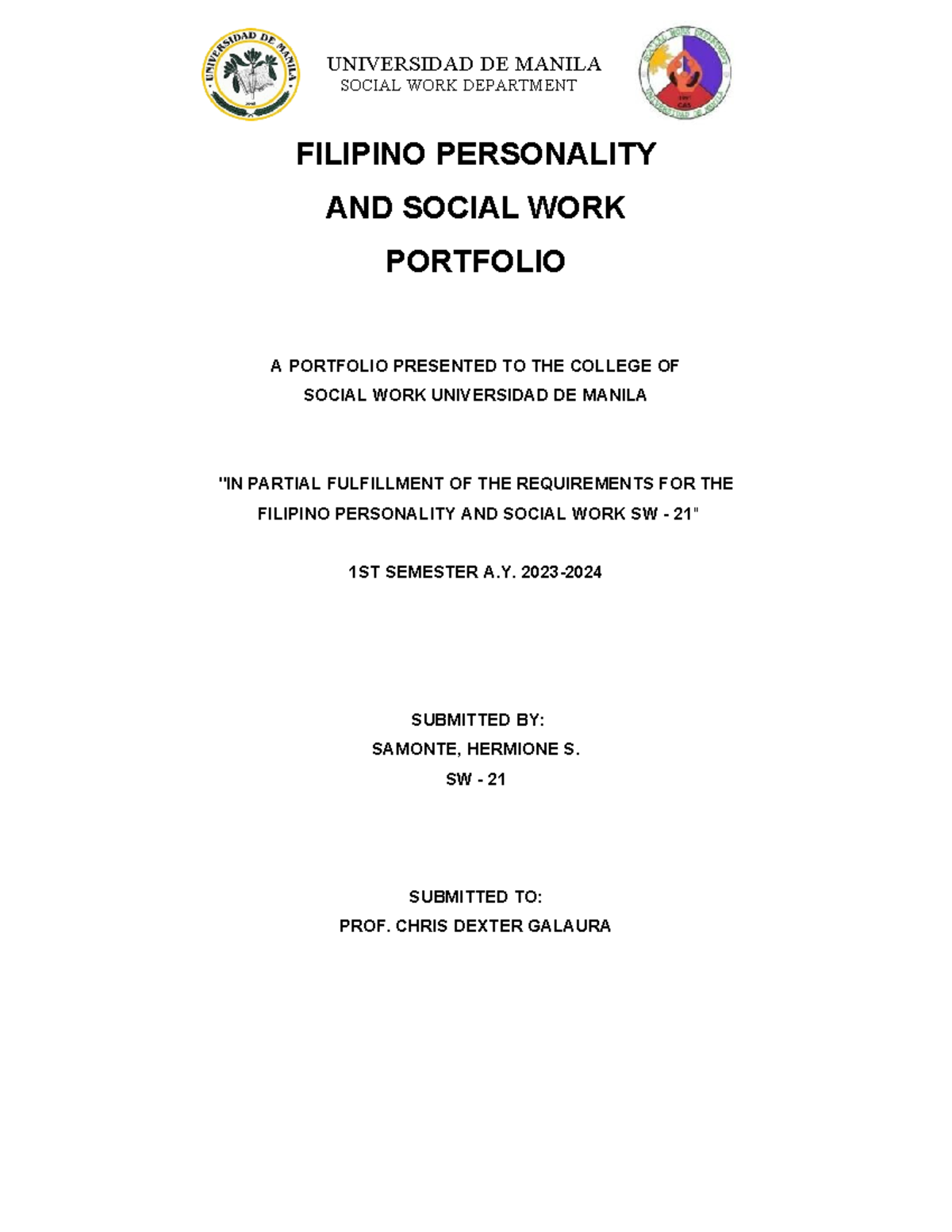 Individual-portfolio - SOCIAL WORK DEPARTMENT FILIPINO PERSONALITY AND ...