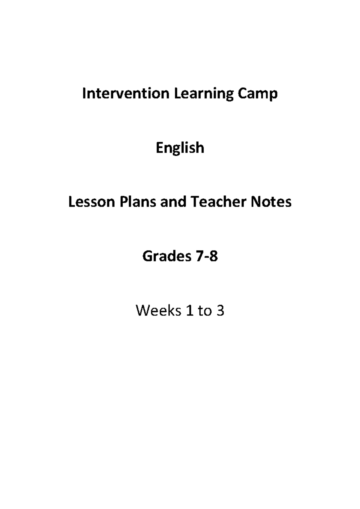 NLC English 7-8 Intervention Lesson Plans & Teacher Notes (Weeks 1-3 ...