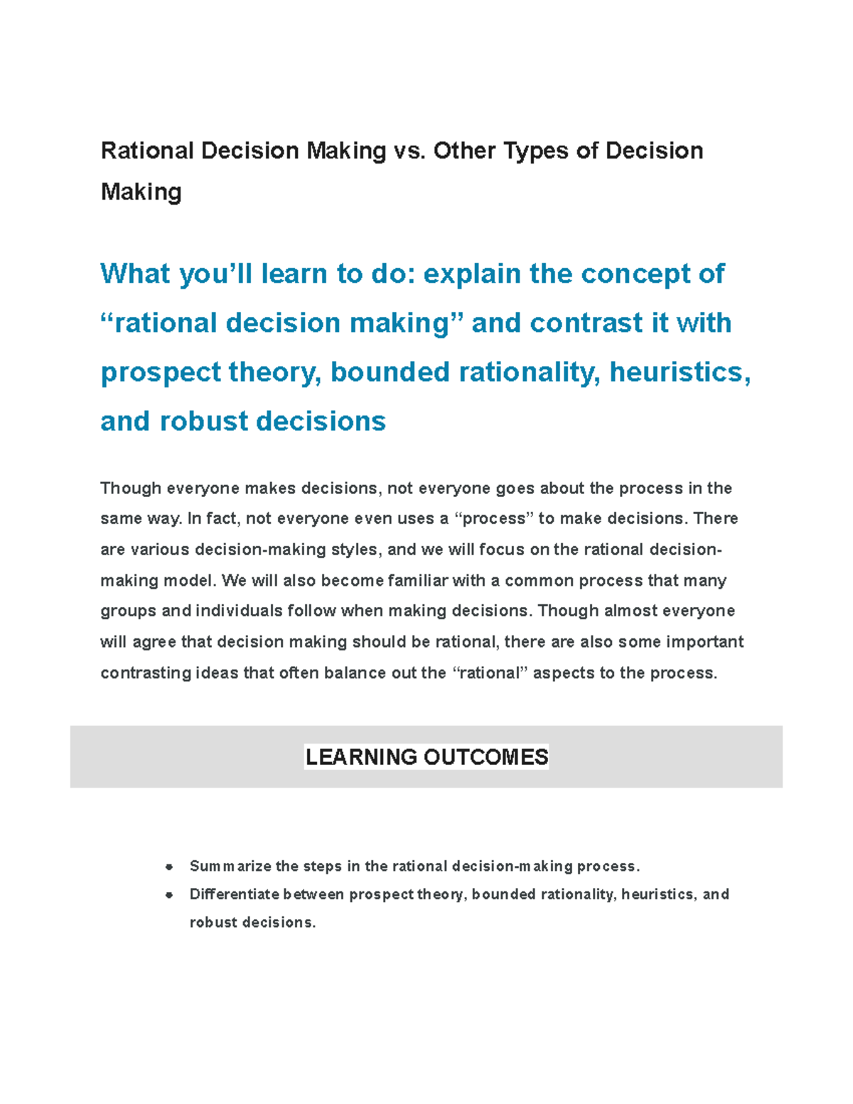Rational Decision Making vs. Other Types of Decision Making - Rational ...