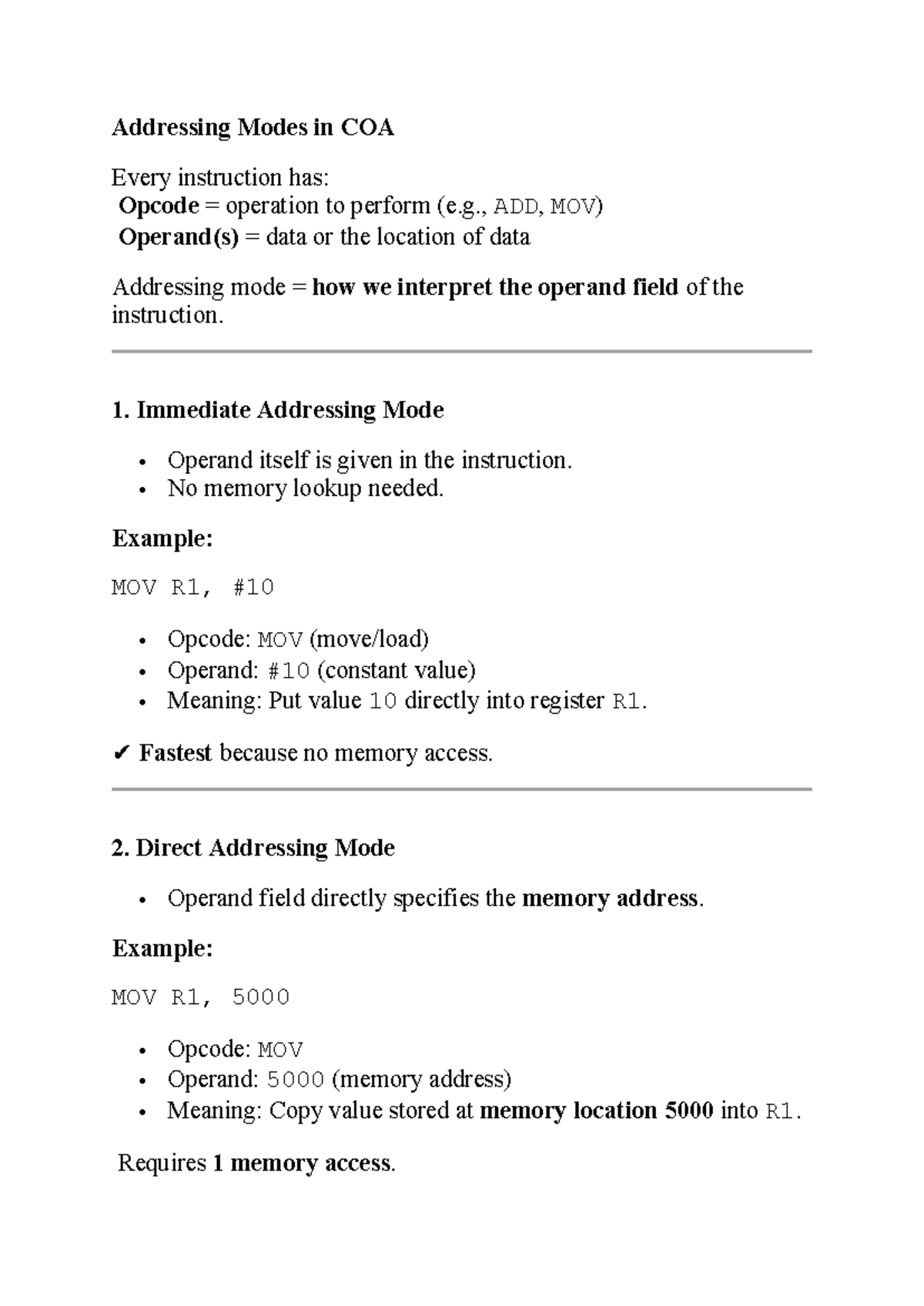 Addressing Modes in COA: Understanding Operand Interpretations - Studocu