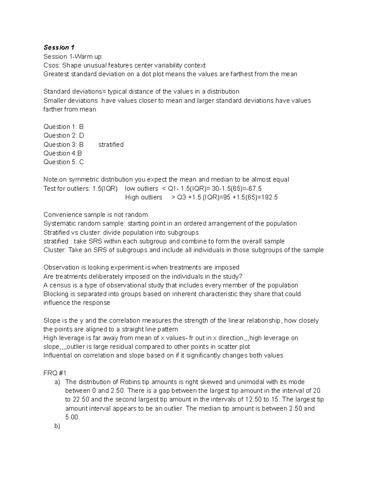 Probability and Statistics Session 1 Study Notes - Studocu