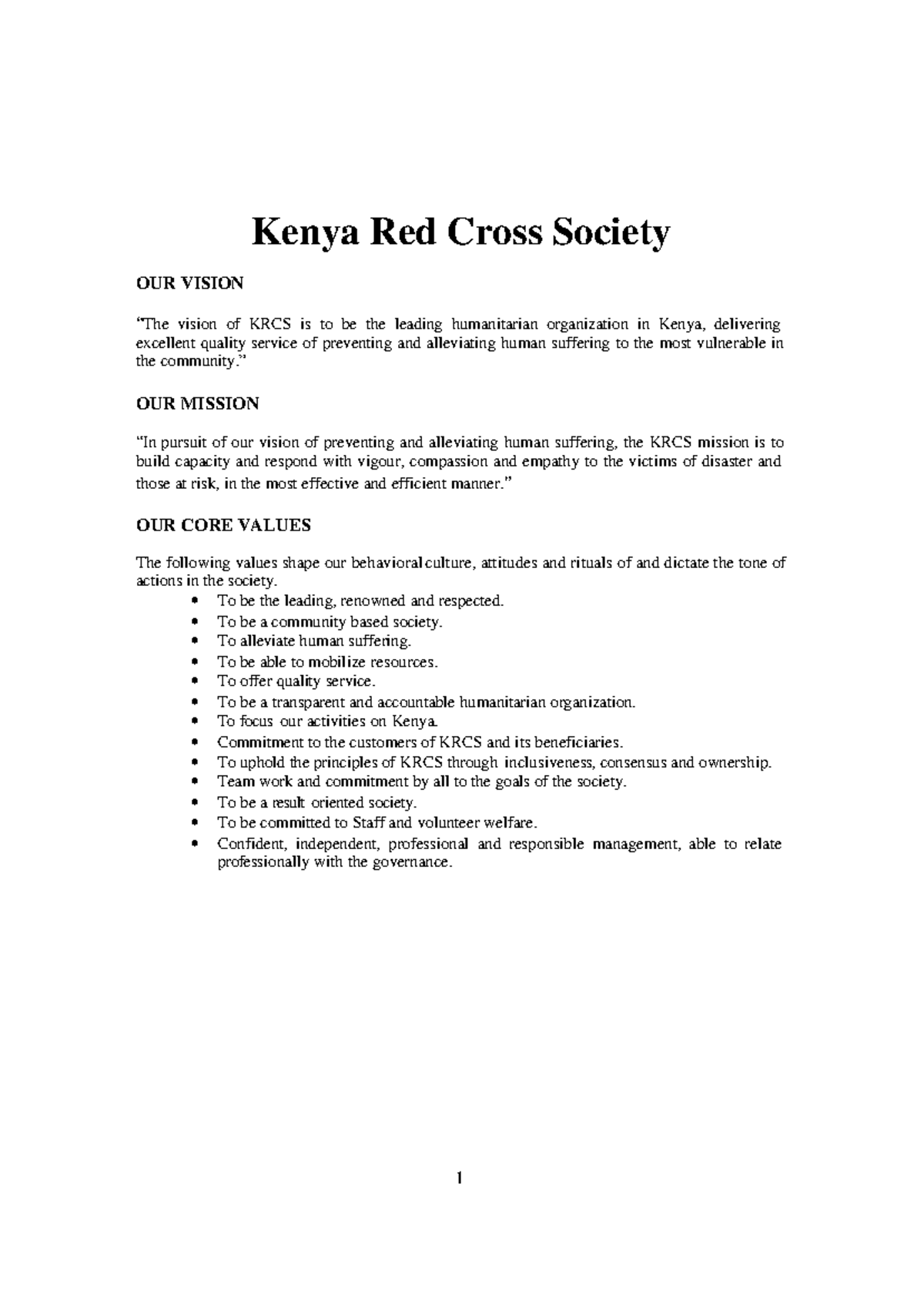 Kenya Red Cross Society Strategic Plan 2023: Vision, Mission ...