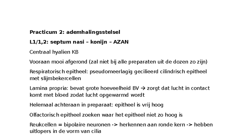 Practicum 2: Ademhalingsstelsel en Neusseptum bij Konijnen - Studocu