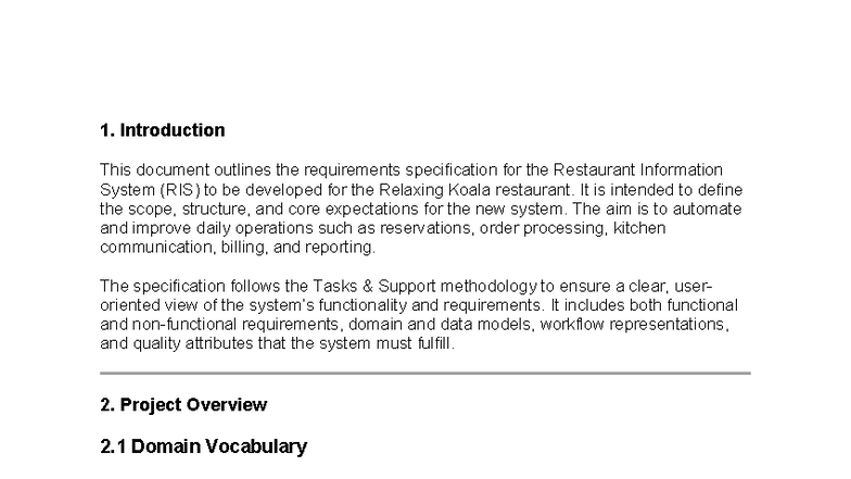 SWE30003 Assignment 1: Requirements Specification for Restaurant Info ...