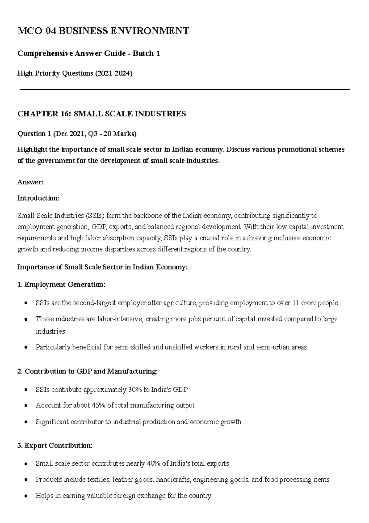 MCO-04 Comprehensive Guide to Small Scale Industries (Batch 1) - Studocu