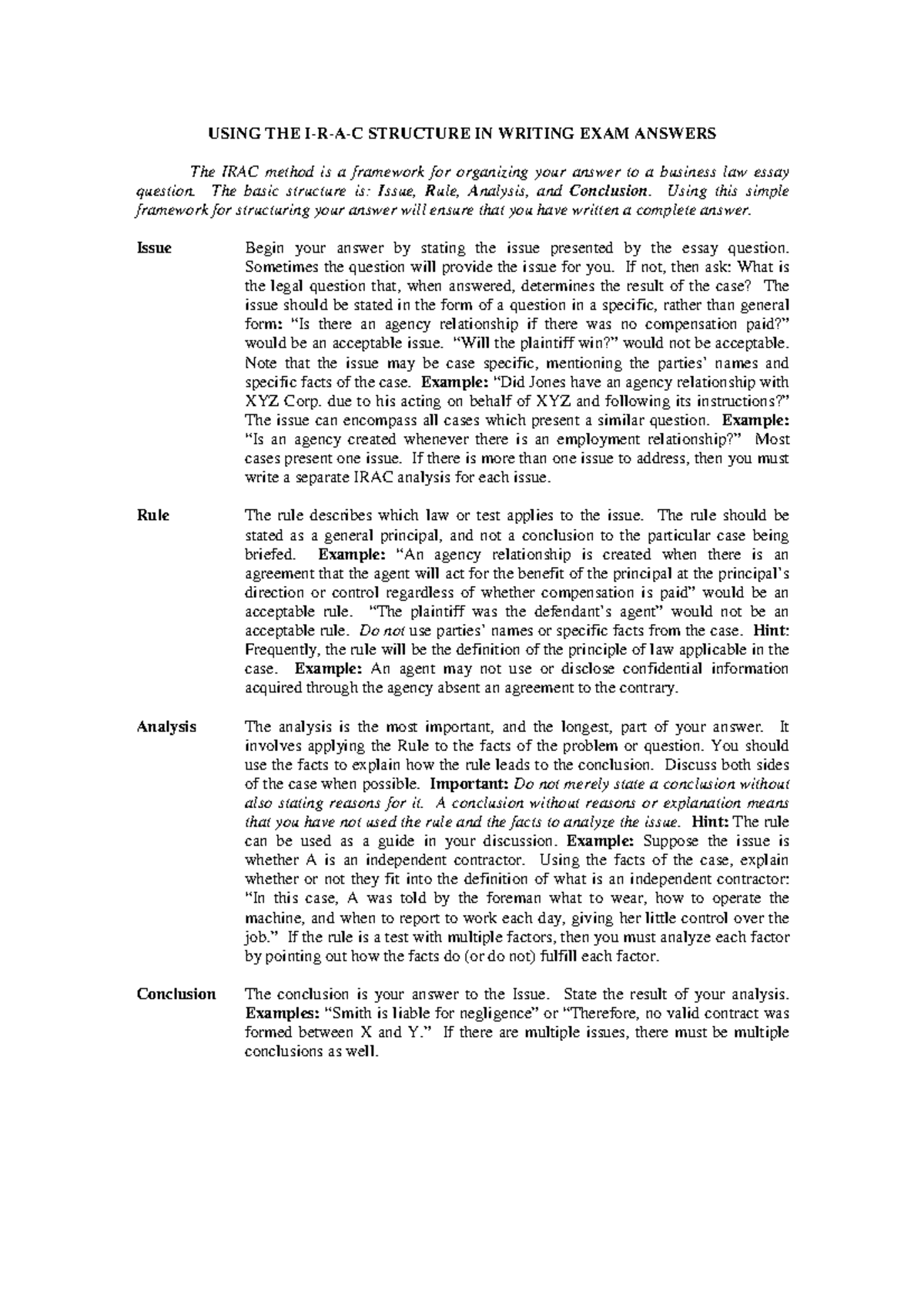 Mastering the IRAC Method for Business Law Exam Answers - Studocu
