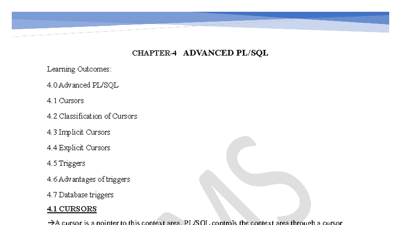 UNIT-4 DBMS: Understanding Cursors and Triggers in SQL - Studocu