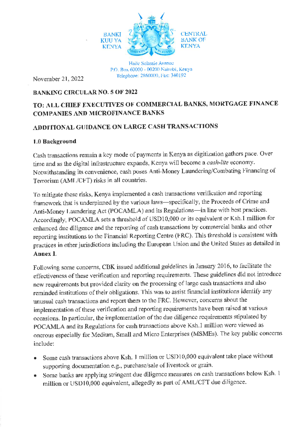 BANK 2022: Circular No. 5 - Guidance on Large Cash Transactions - Studocu