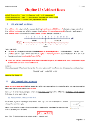 Réactions acidebase & Dosage- série d'exercices - physique - Physique ...