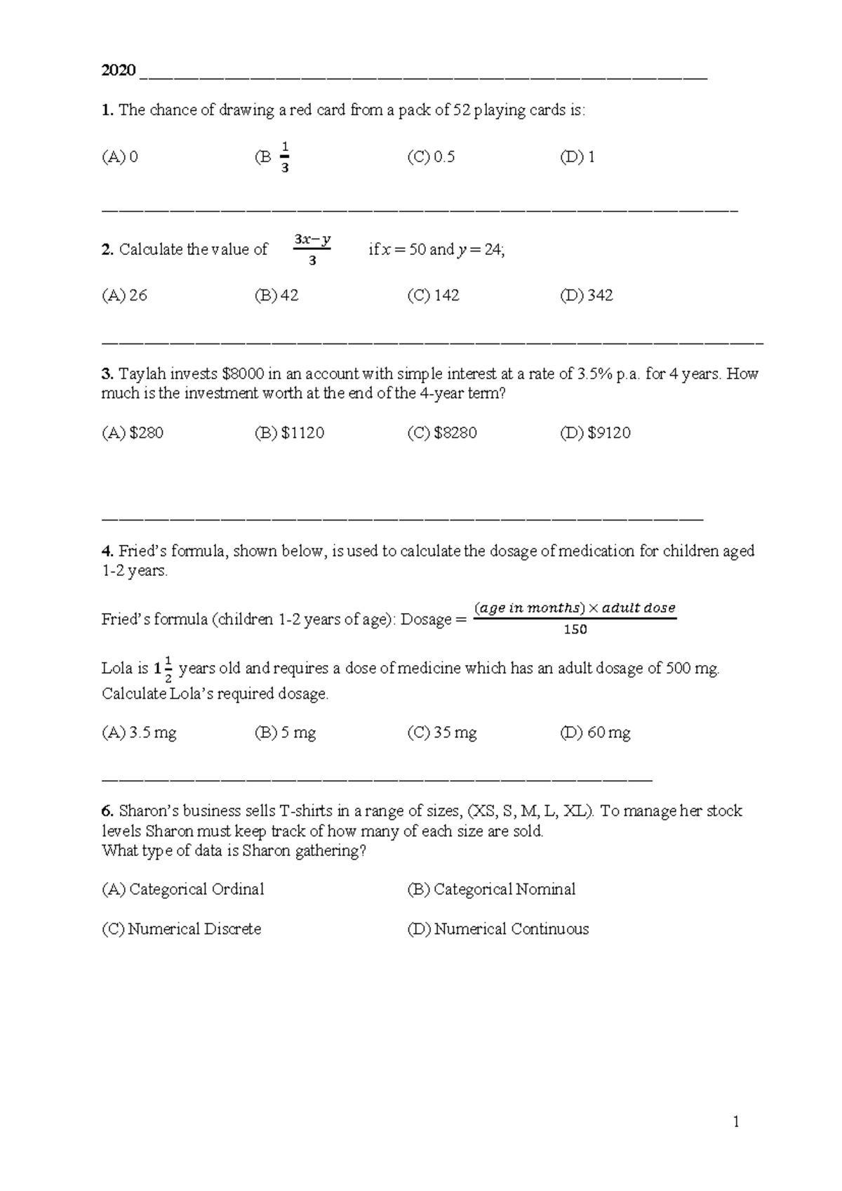 2020 Exam - Practice Questions for Statistics and Probability - Studocu