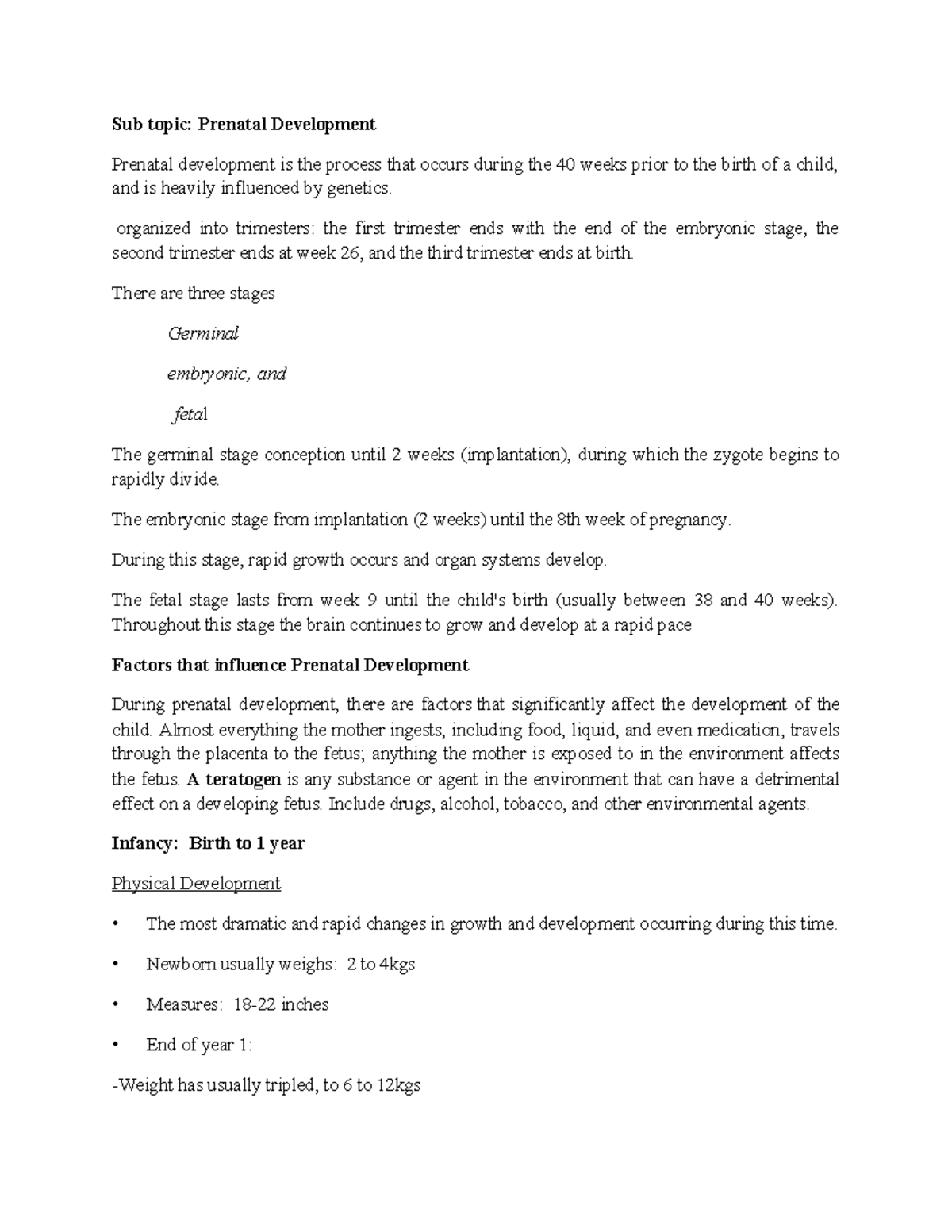 Stages of Human Development Notes (PSY 101) - Studocu